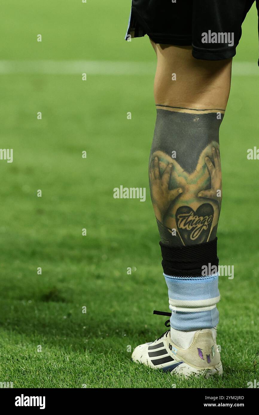 Detail of Lionel Messi of Argentina leg prior the South American ...