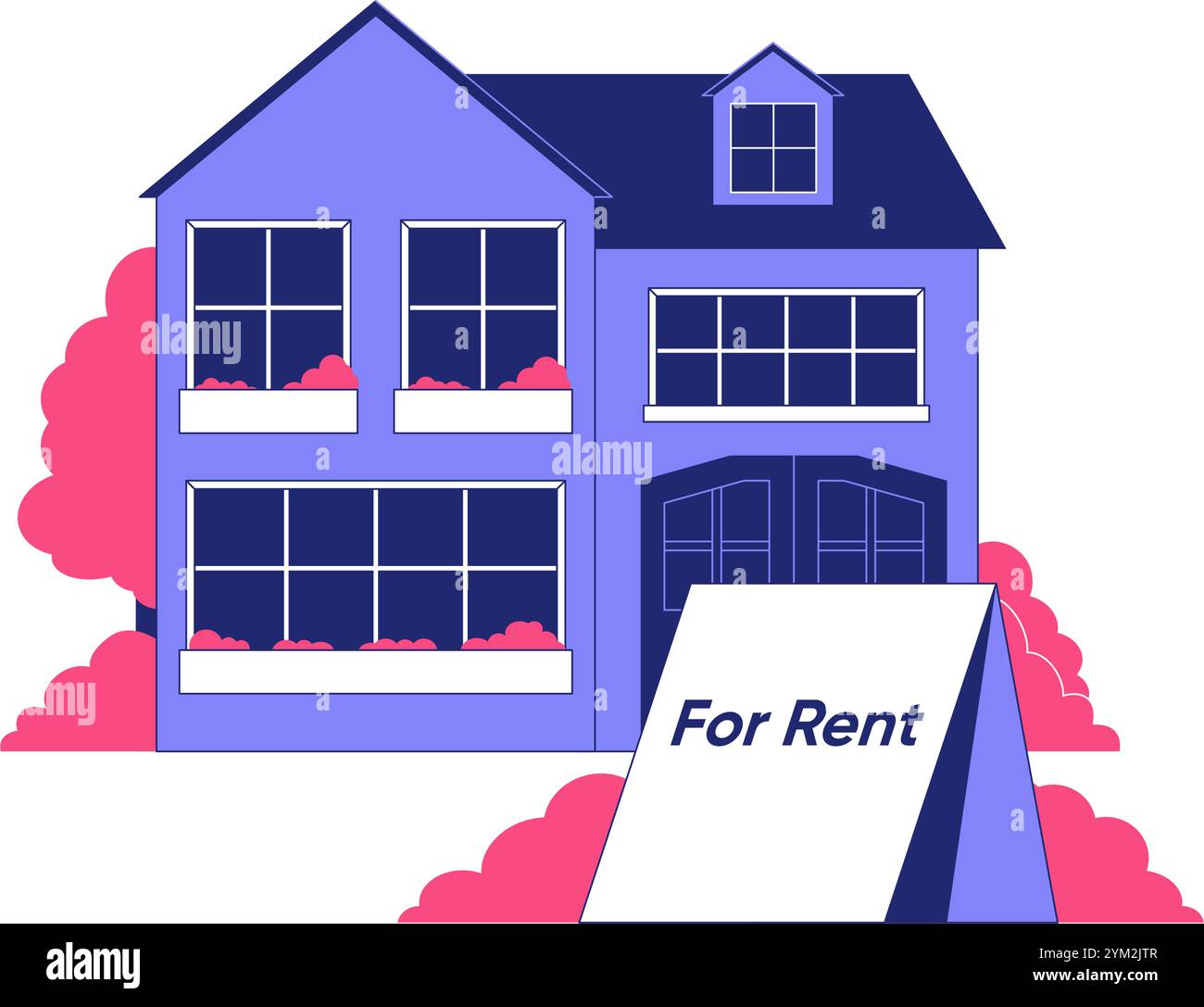 Residential House With For Rent Sign In Flat Vector Illustration ...