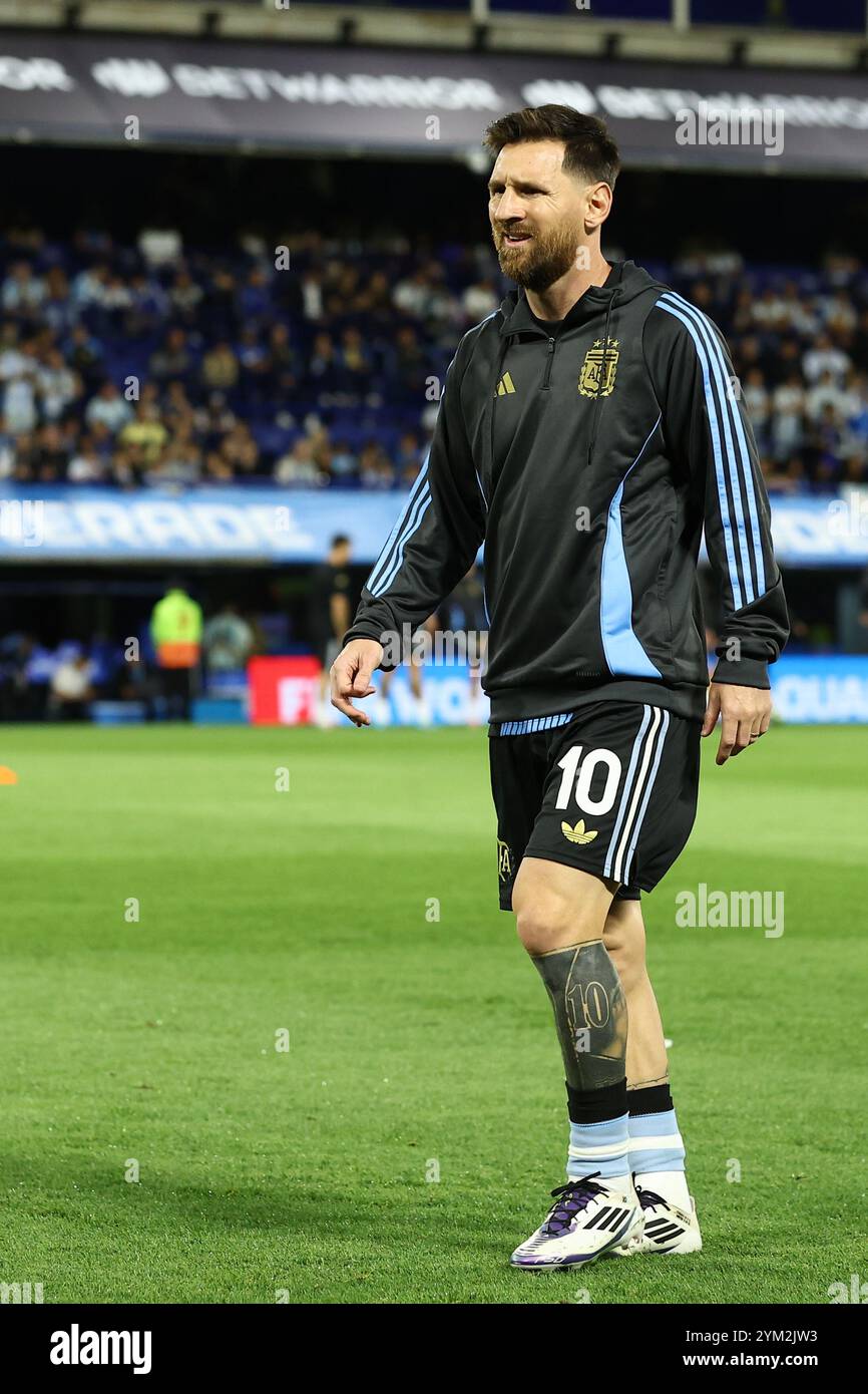Argentina's forward Lionel Messi looks on during the warm up before the ...