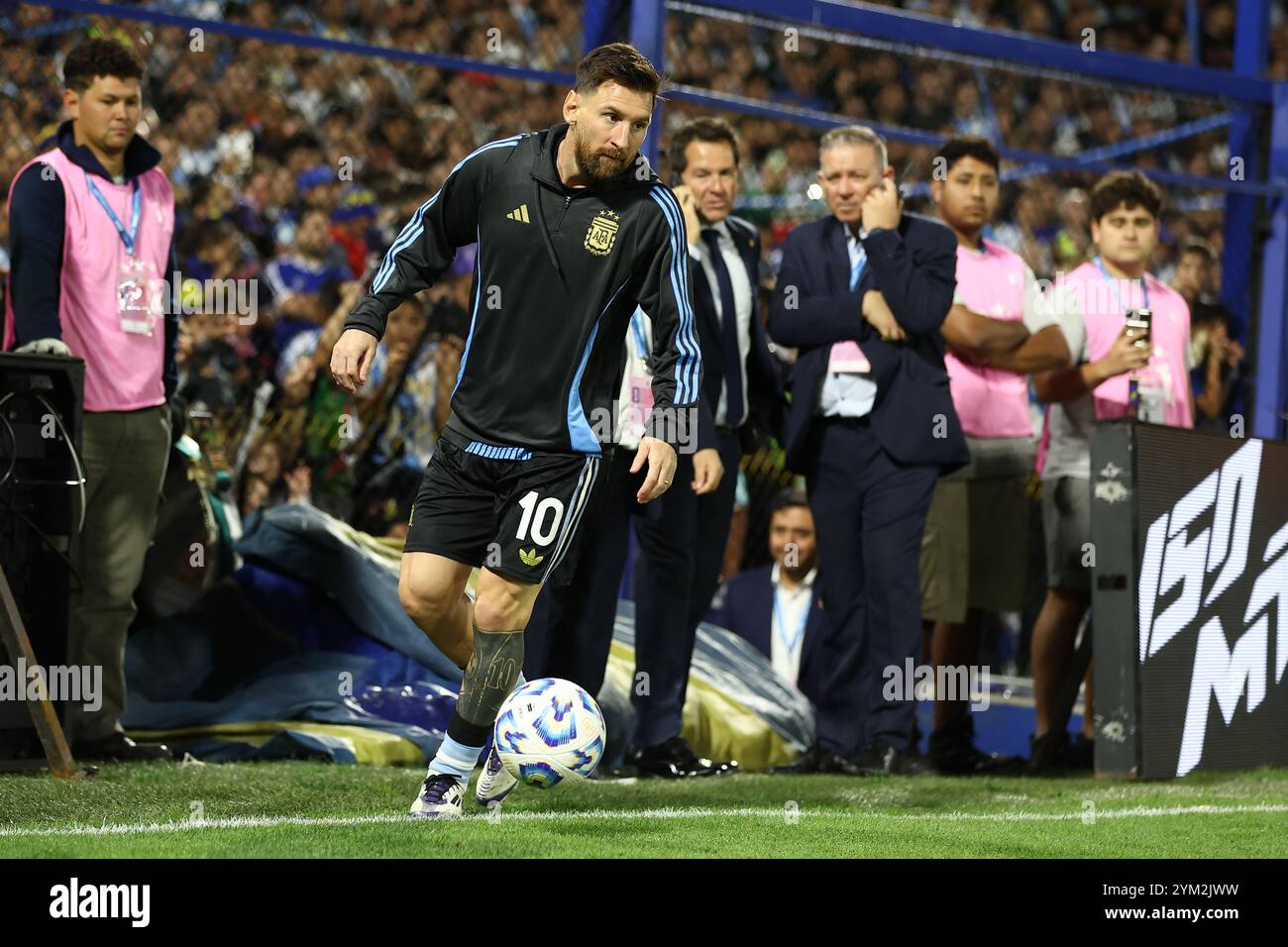 Argentina's forward Lionel Messi looks on during the warm up before the ...