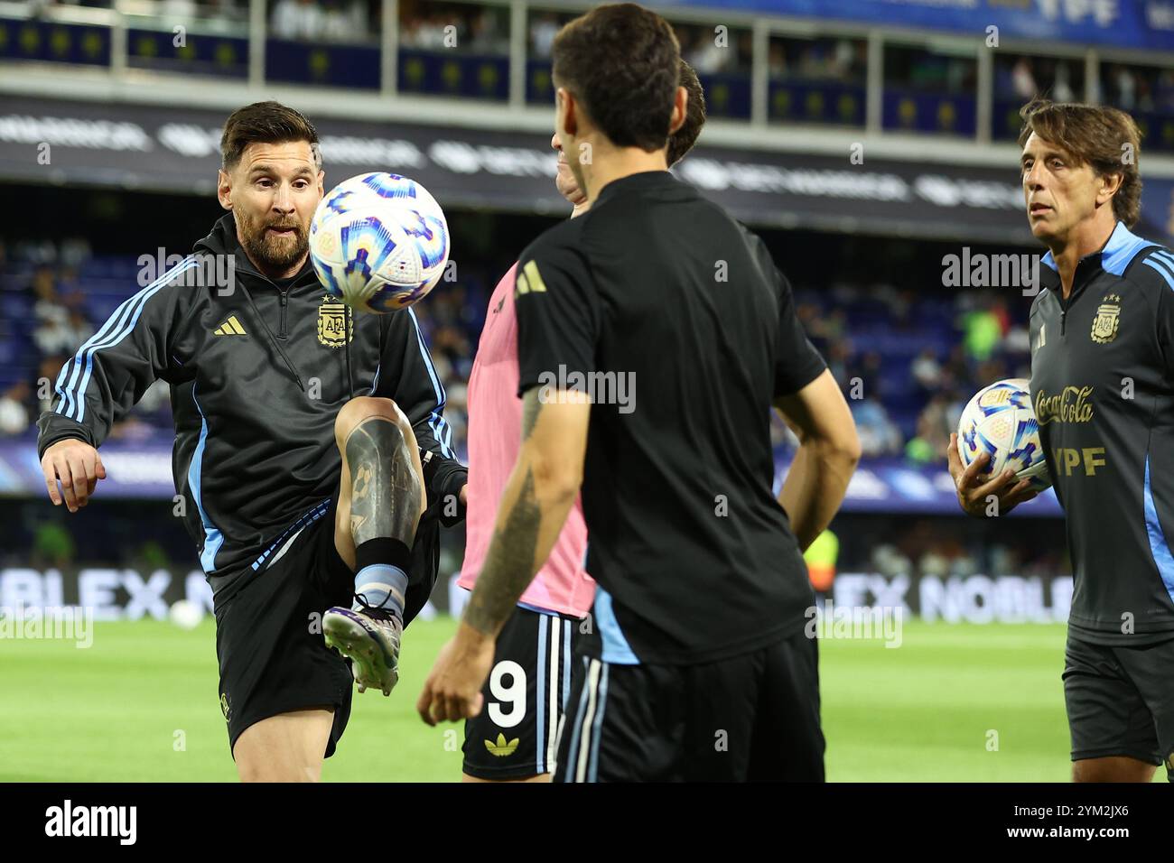 Argentina's forward Lionel Messi looks on during the warm up before the ...