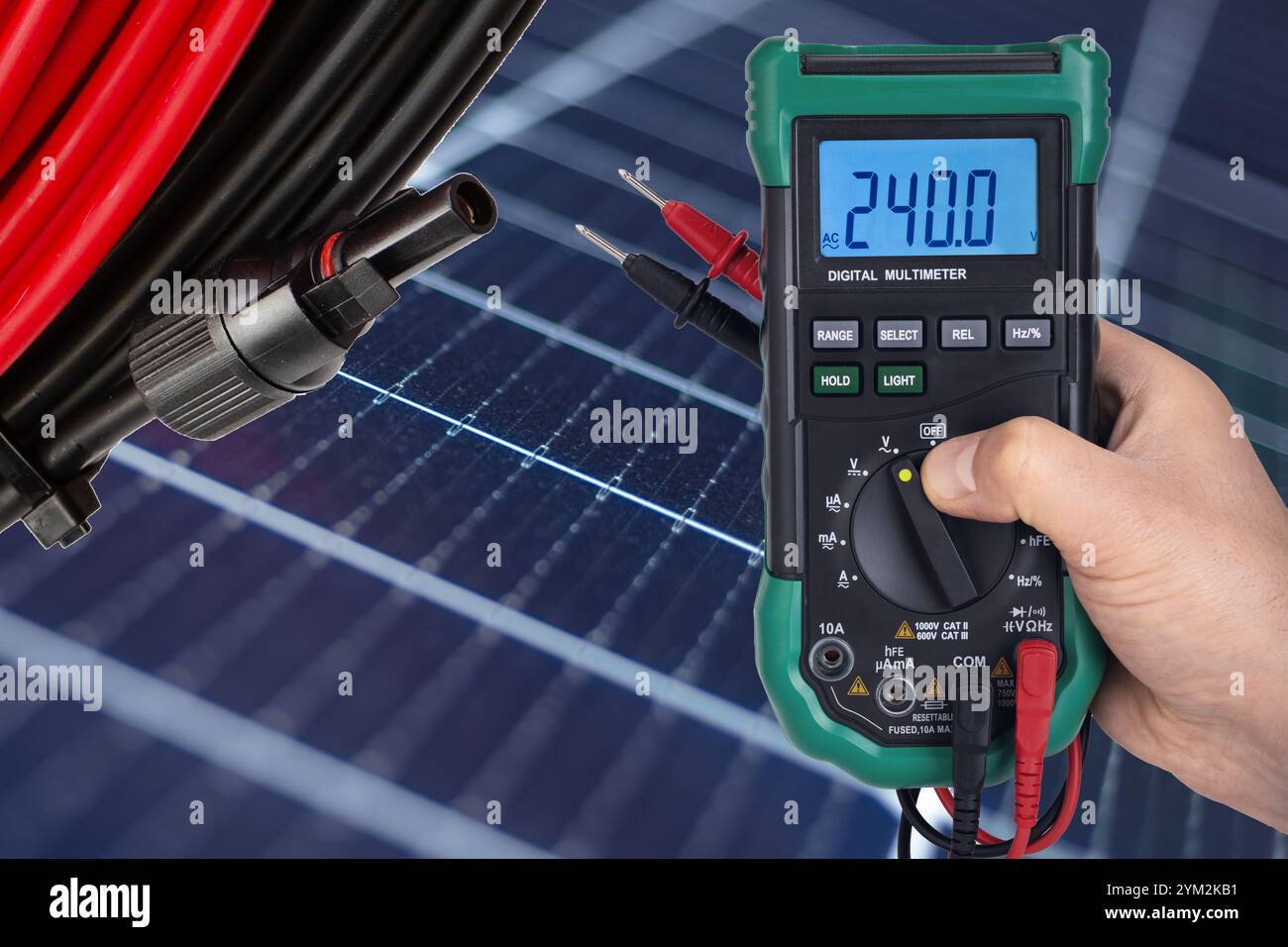 Digital Multimeter Measuring Voltage on Solar Panel Stock Photo - Alamy