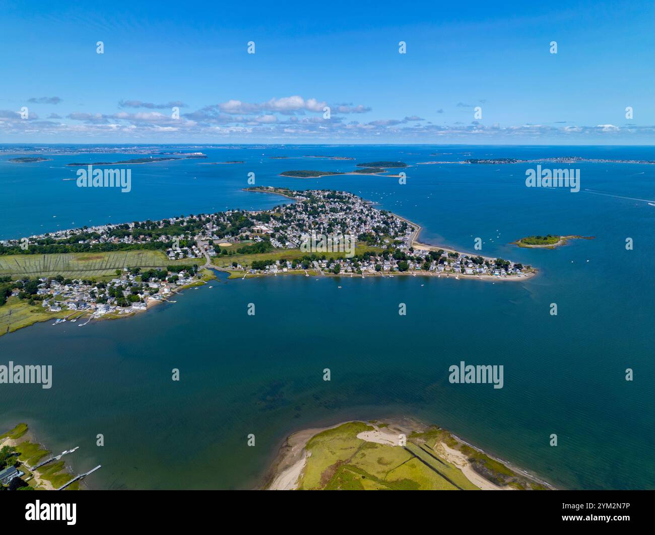 Houghs Neck and Nut Island aerial view between Weymouth Fore River and ...