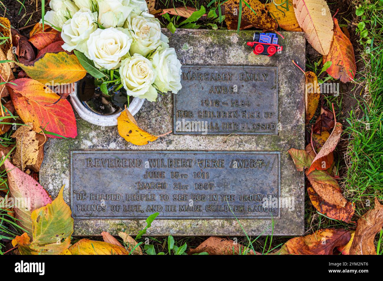 Memorial to Rev Wilbert Awdry & his wife Margaret in the churchyard of ...