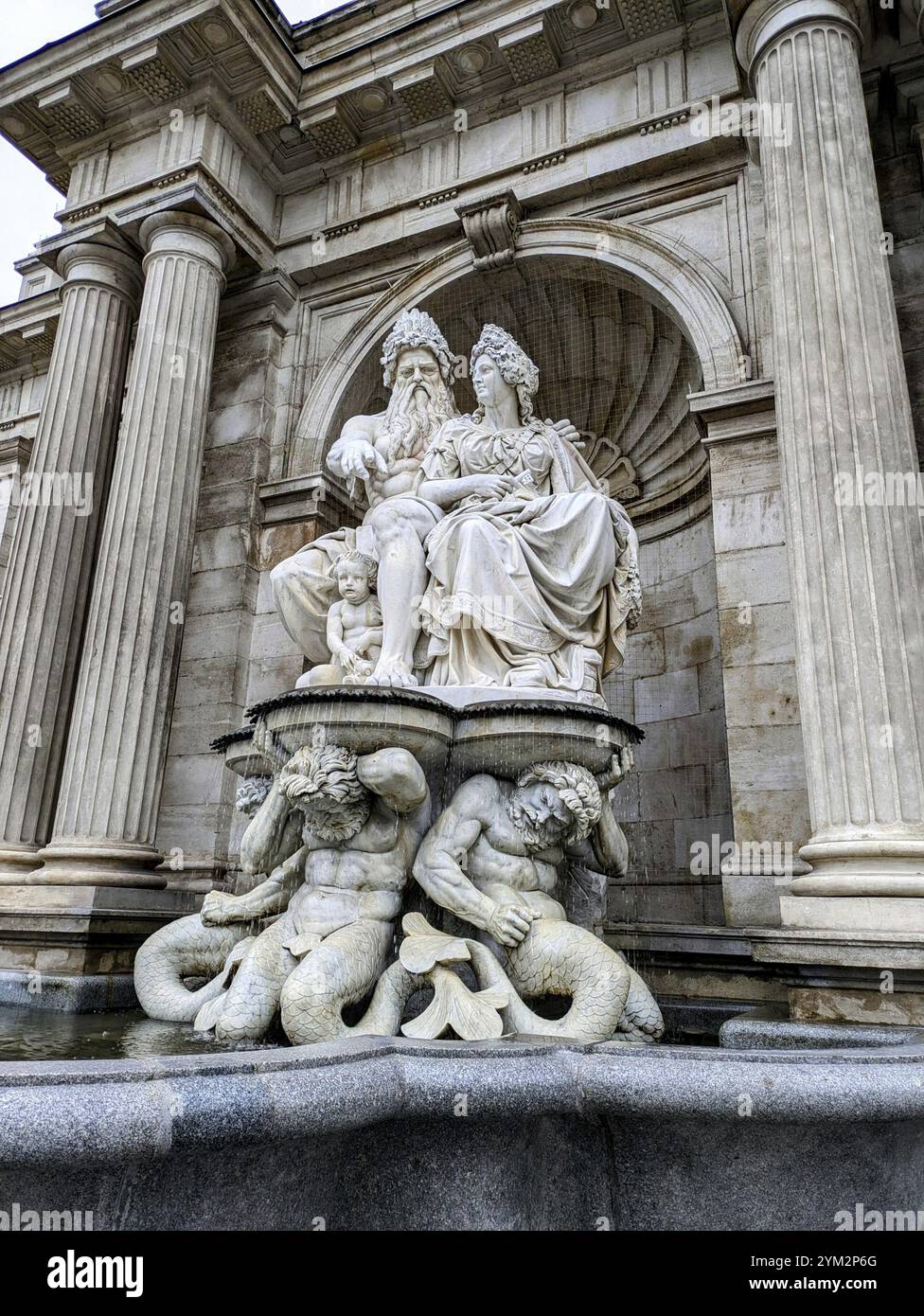 A marble mythological fountain statue depicting Neptune surrounded by ...