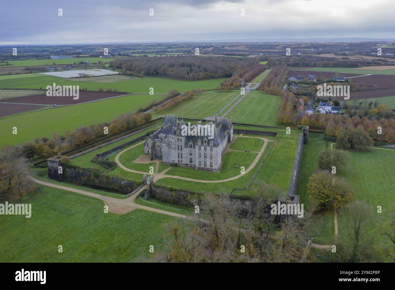 Aerial view of the Renaissance-style Chateau de Kerjean, Saint-Vougay ...