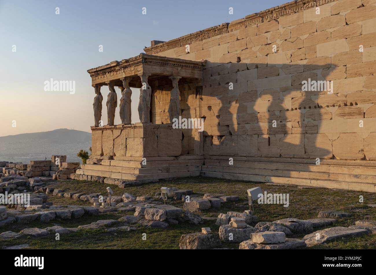 A picture of the Caryatids of the Erechtheion and their shadows, one of the temples of the ...
