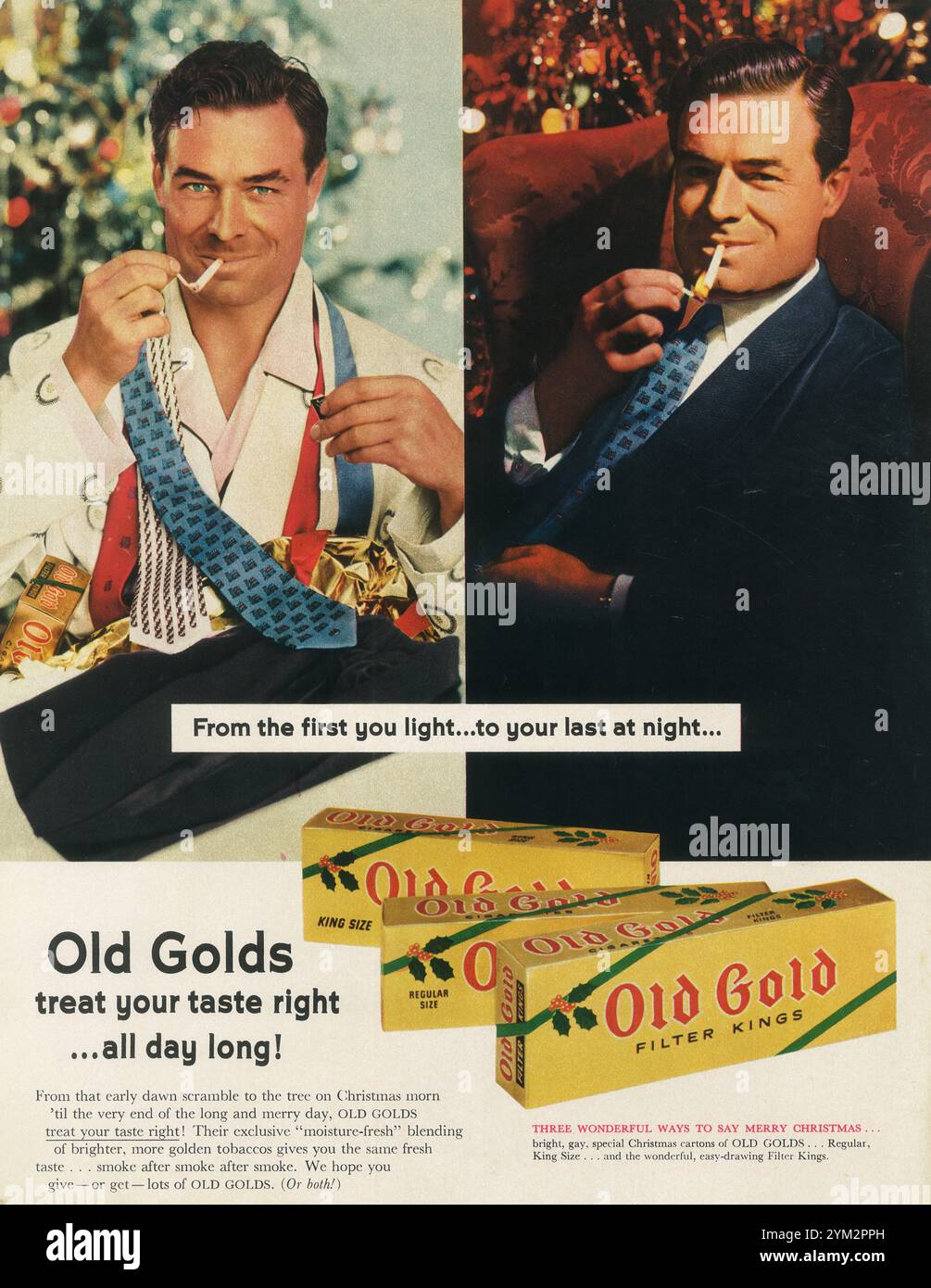 1955 Old Gold Cigarettes Christmas Ad - "From the first you light...to ...