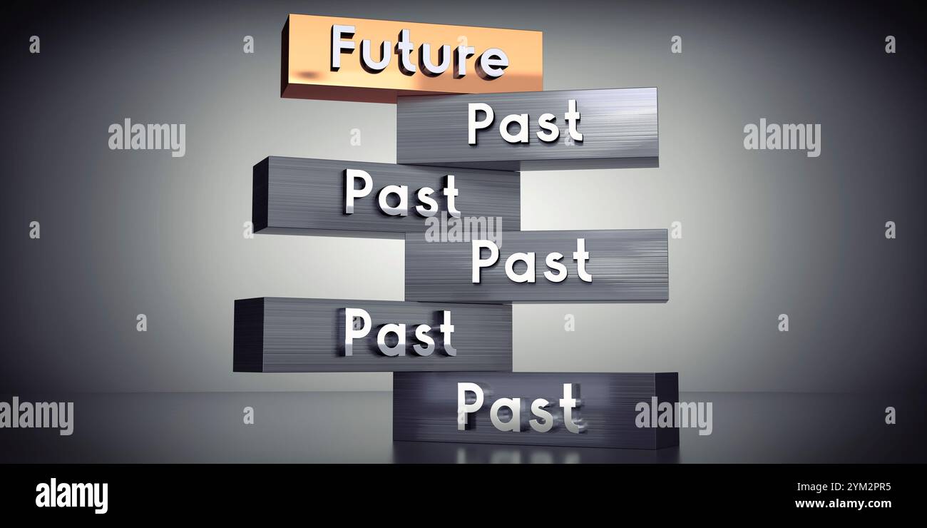 Future and past - words on metal blocks - 3D illustration Stock Photo ...