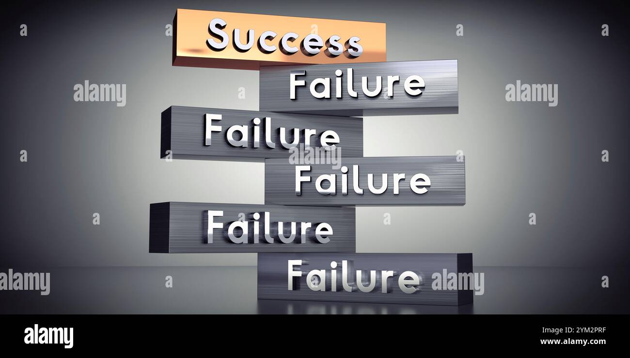 Success and failure - words on metal blocks - 3D illustration Stock ...