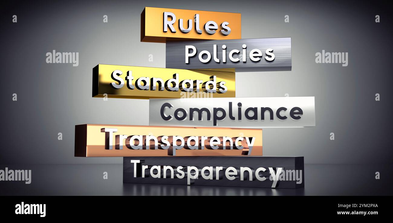 Rules, policies, standards, compliance, regulations, transparency - 3D ...