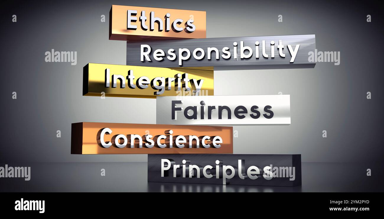 Ethics, responsibility, integrity, fairness, conscience, principles ...
