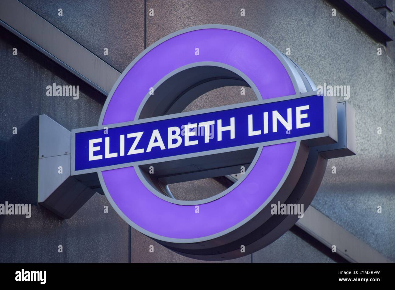 General view of an Elizabeth Line sign at a station as Transport for ...