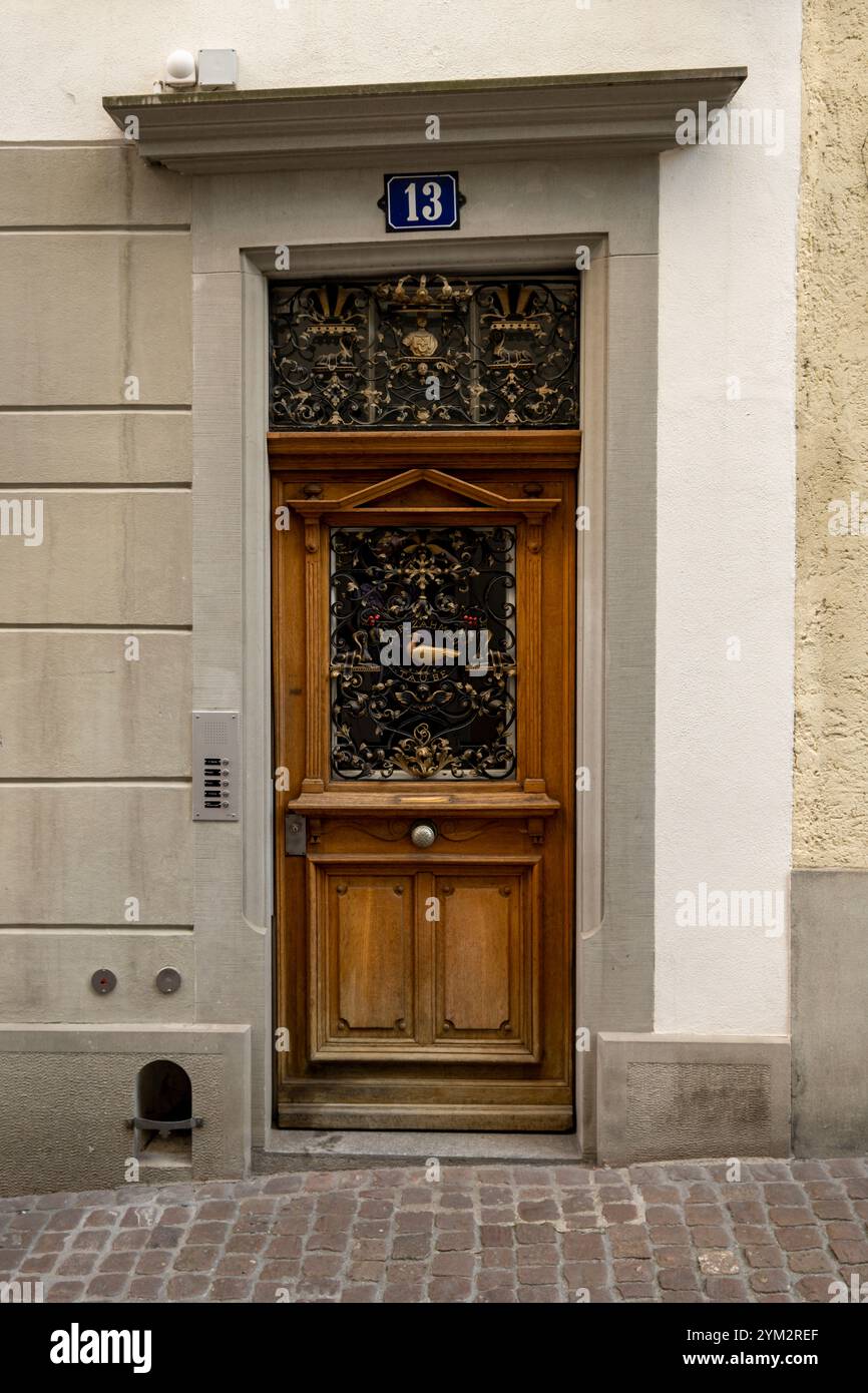 Wooden Door at Number 13 Stock Photo - Alamy