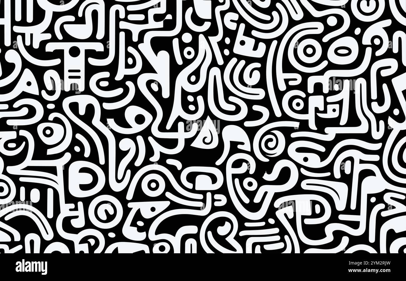 black and white style pattern, in the style of keith haring Stock ...