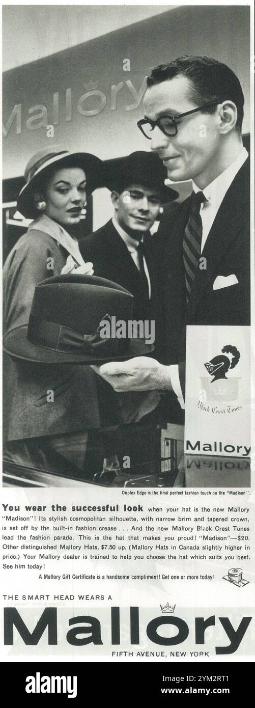 1955 Mallory Madison Hat Ad Stock Photo - Alamy