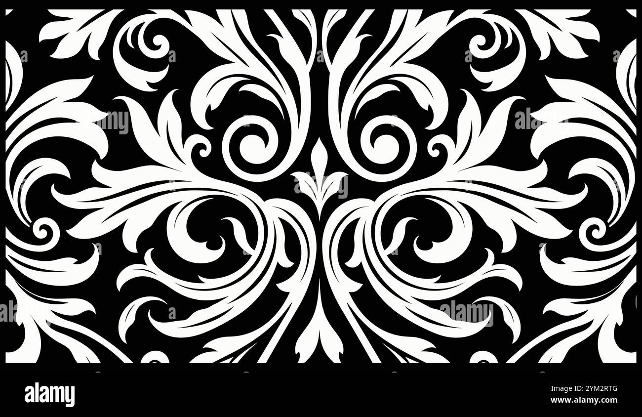 old vintage black and white scroll pattern vector, in the style of ...
