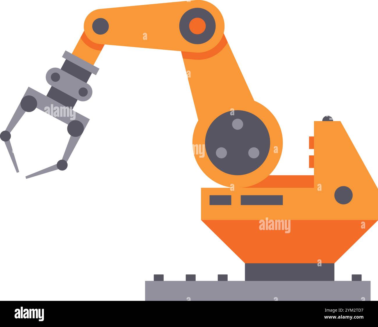 Industrial robotic arm with open claw preparing to pick up an object in modern automated factory ...