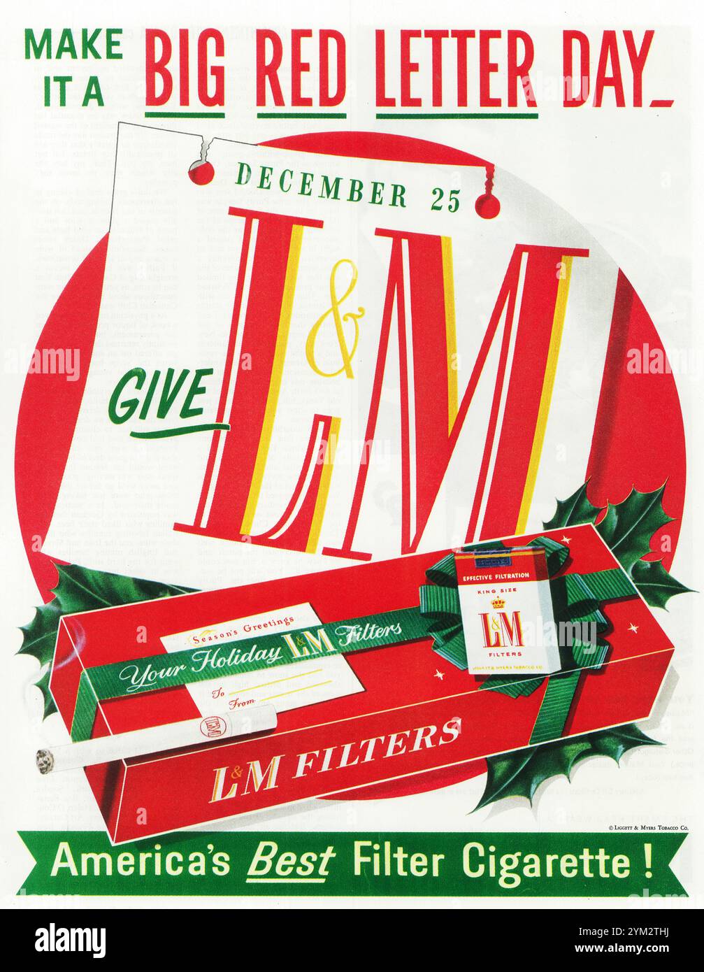 1955 L&M Cigarettes Christmas Ad - "Big Red Letter Day Stock Photo - Alamy