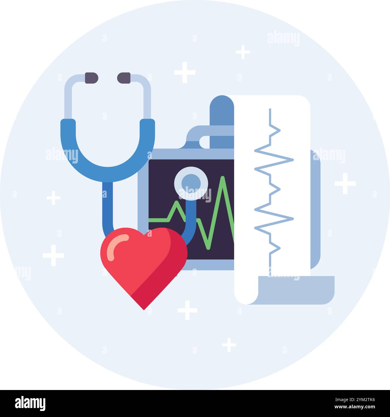 Cardiology equipment including a stethoscope, heart shape, and ekg ...