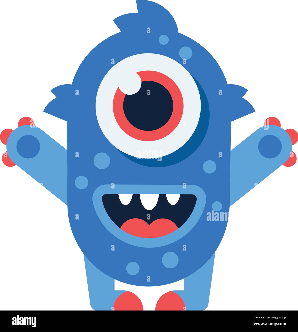Cartoon illustration of a friendly, smiling, one eyed blue monster ...