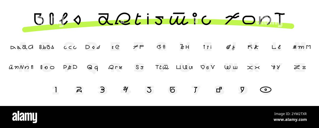 Abstract creative bold artistic font. Random linear letters large set ...