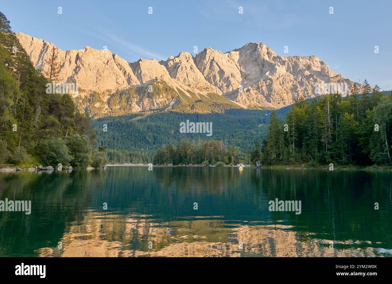 Scenic View of Eibsee Lake with Zugspitze Mountain at Sunset in Bavaria ...