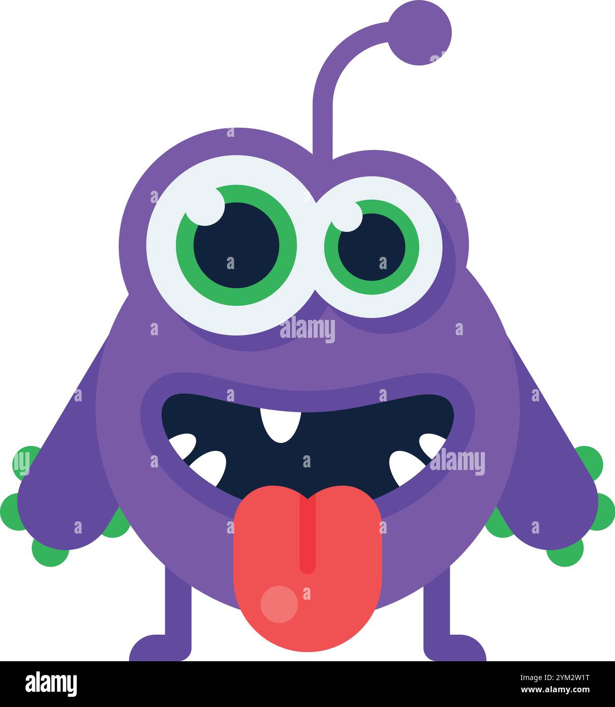 Funny purple alien character with big green eyes, antenna, and playful ...