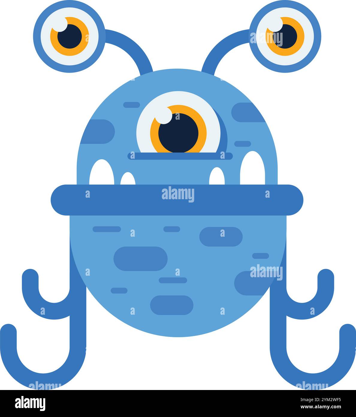 Cute alien cartoon with three eyes and antennas smiling playfully ...