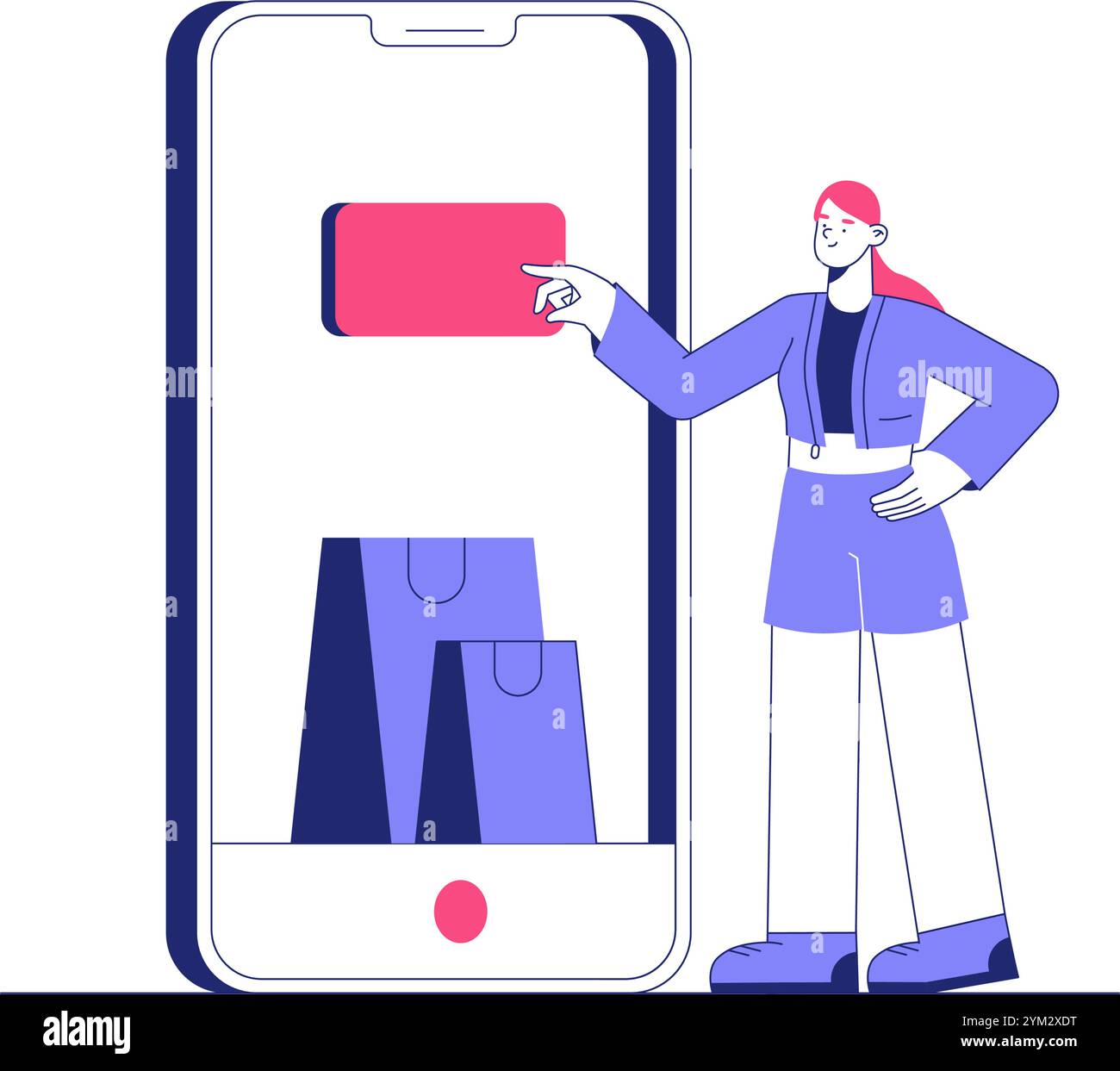 Female Shopper Interacting With Online Shopping App In Flat Vector ...