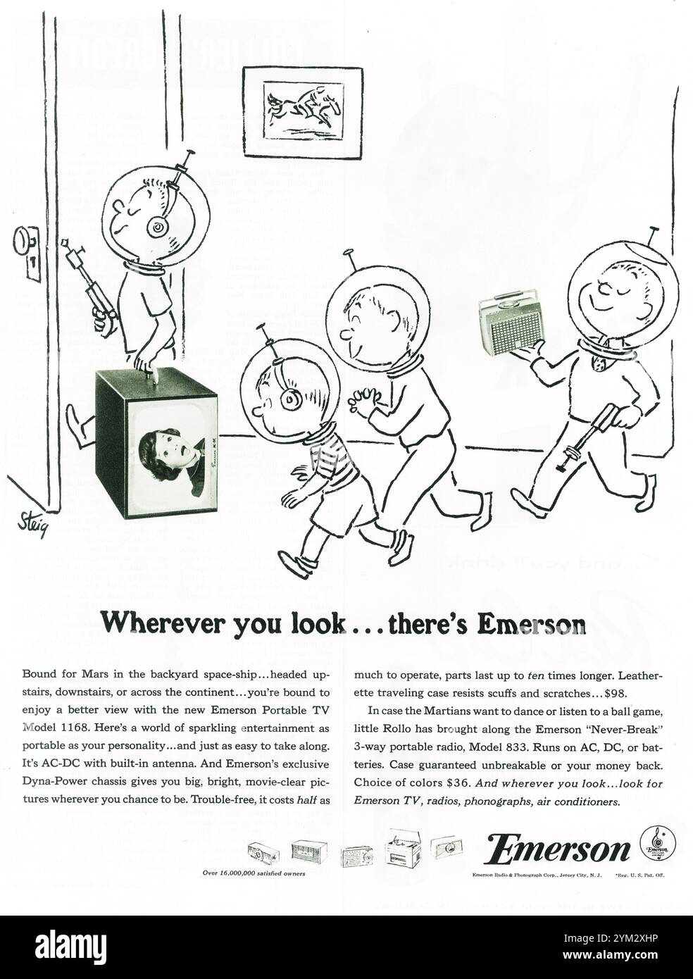 1955 Emerson portable TV ad with William Steig art Stock Photo - Alamy