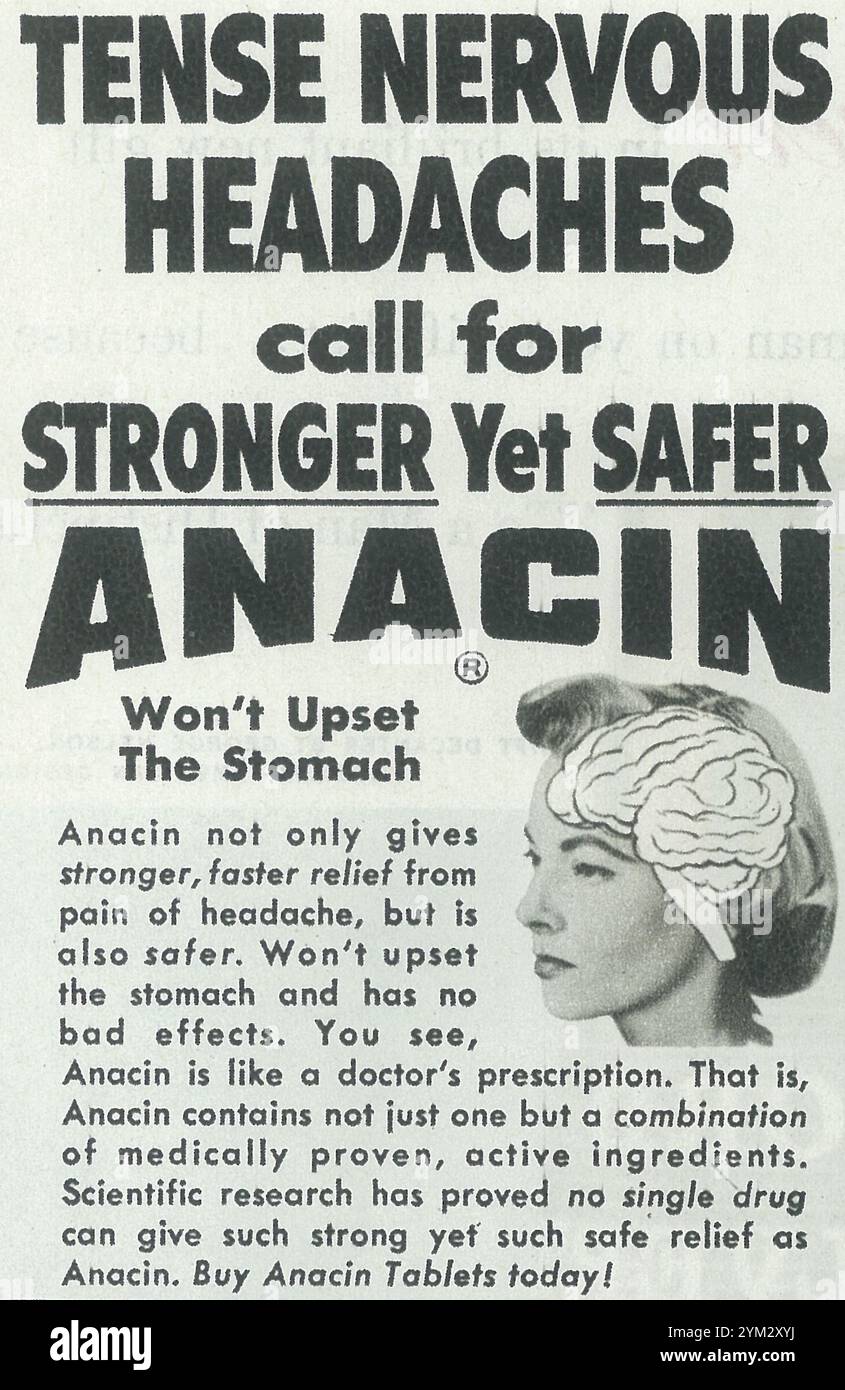 1955 Anacin headache tablets painkillers ad Stock Photo - Alamy