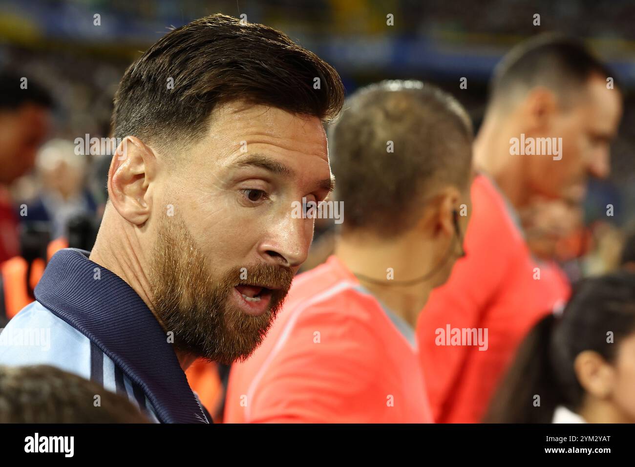 Argentina's forward Lionel Messi gestures before the South American ...