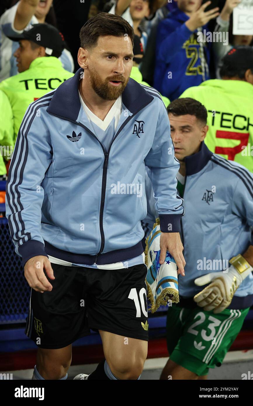 Argentina's forward Lionel Messi enter the field before the South ...