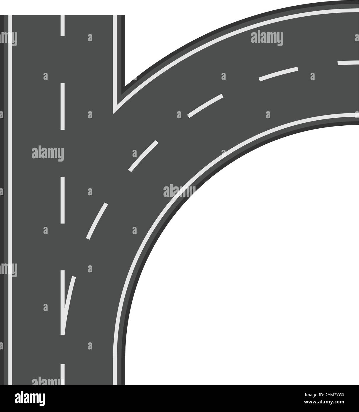 Winding road turning with clearly marked lane lines on a smooth asphalt ...