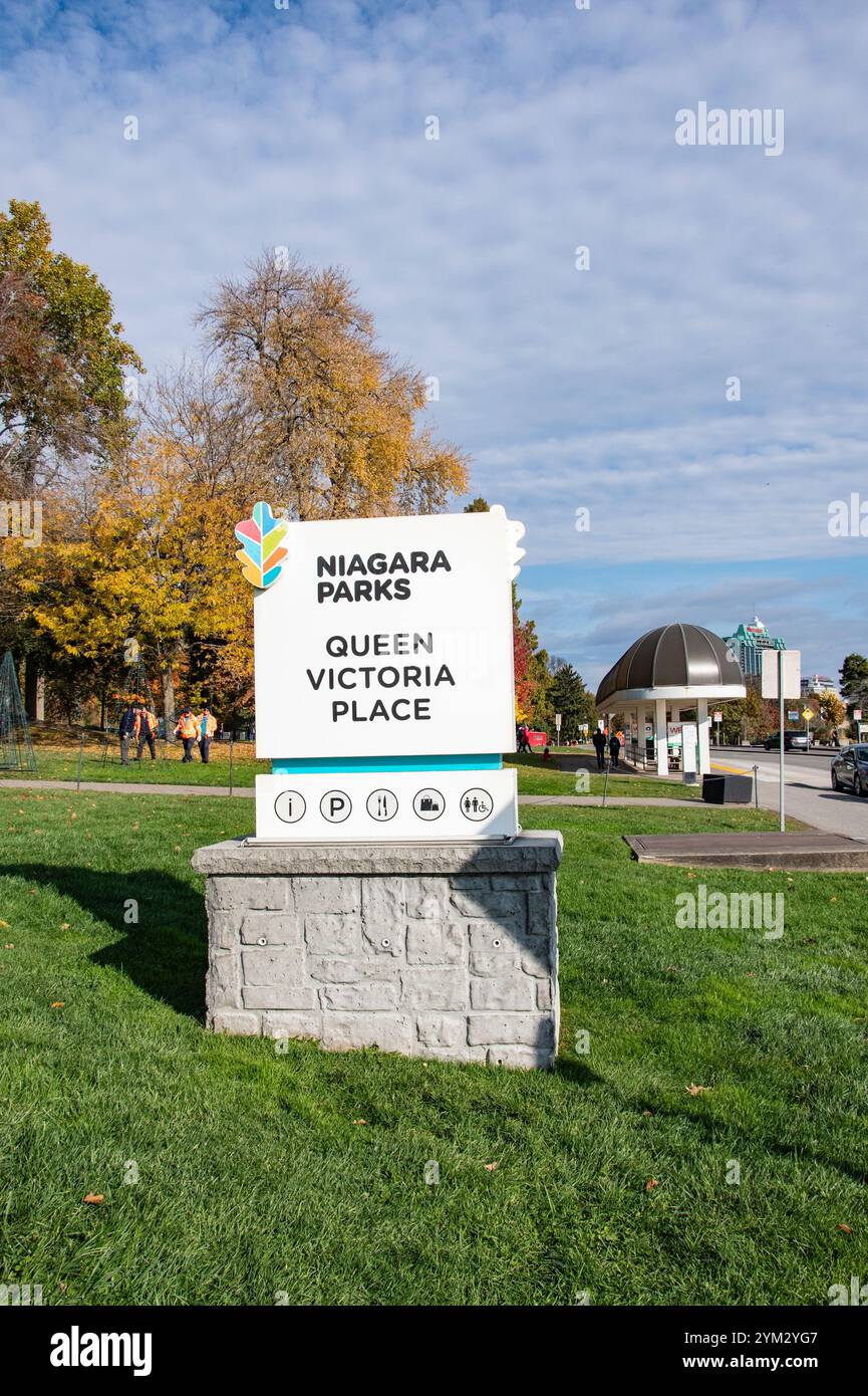 Queen Victoria Place sign on Niagara River Parkway in Niagara Falls ...