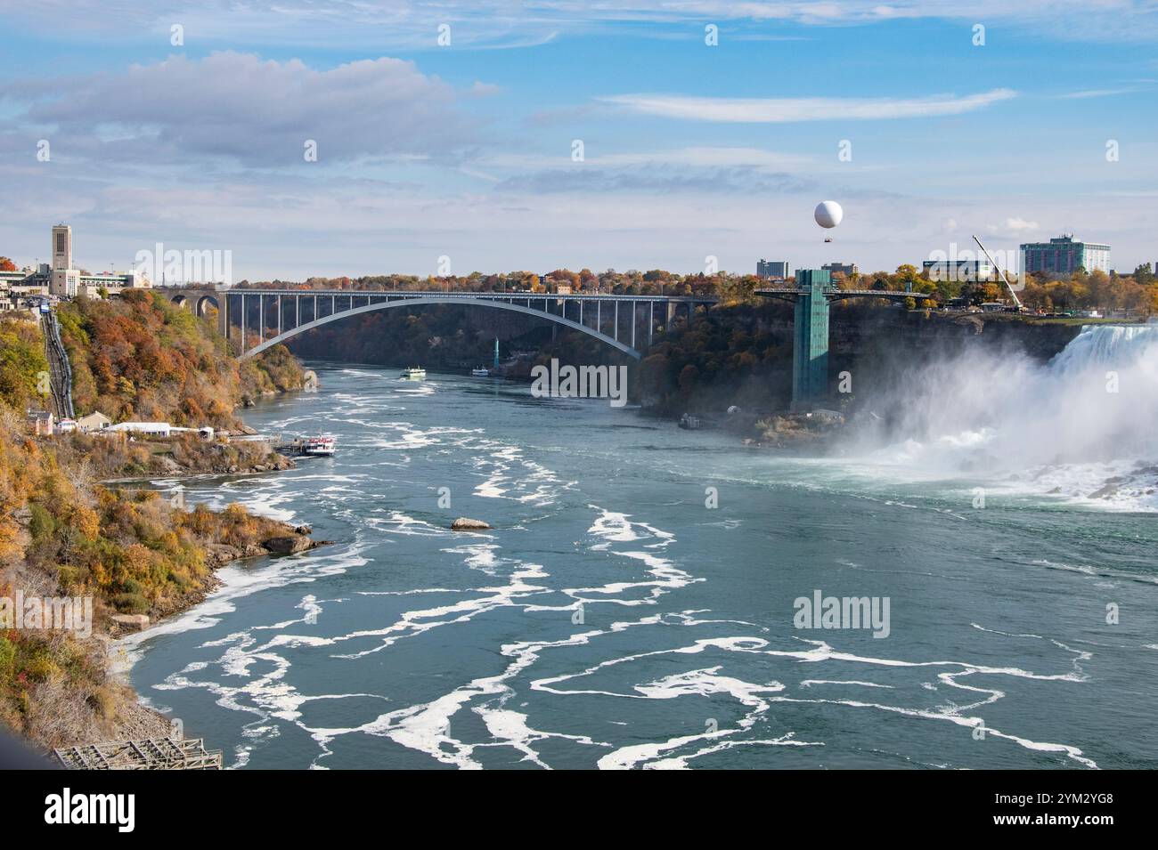 American falls and rainbow bridge crossing the niagara river hi-res ...