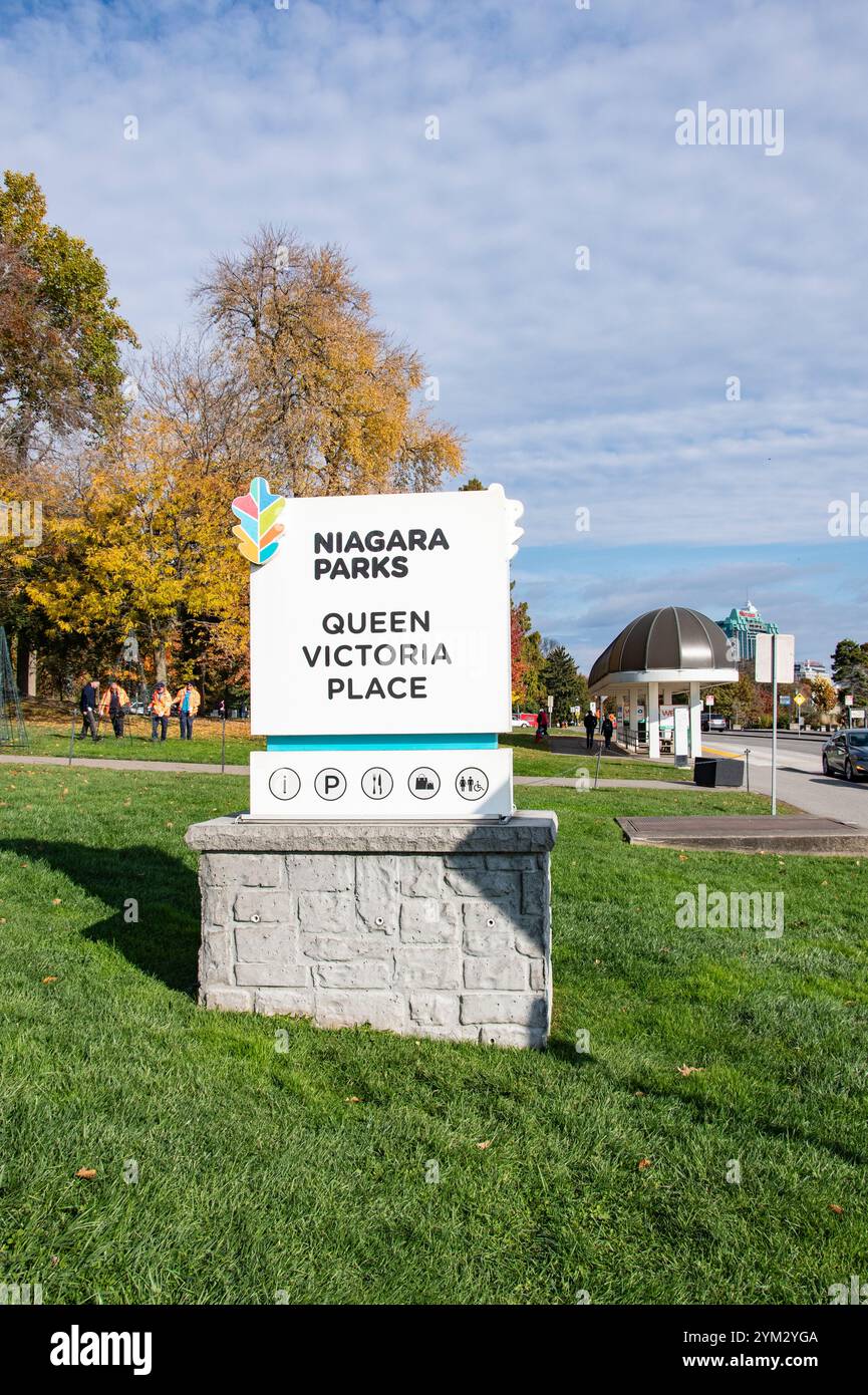Queen Victoria Place sign on Niagara River Parkway in Niagara Falls ...