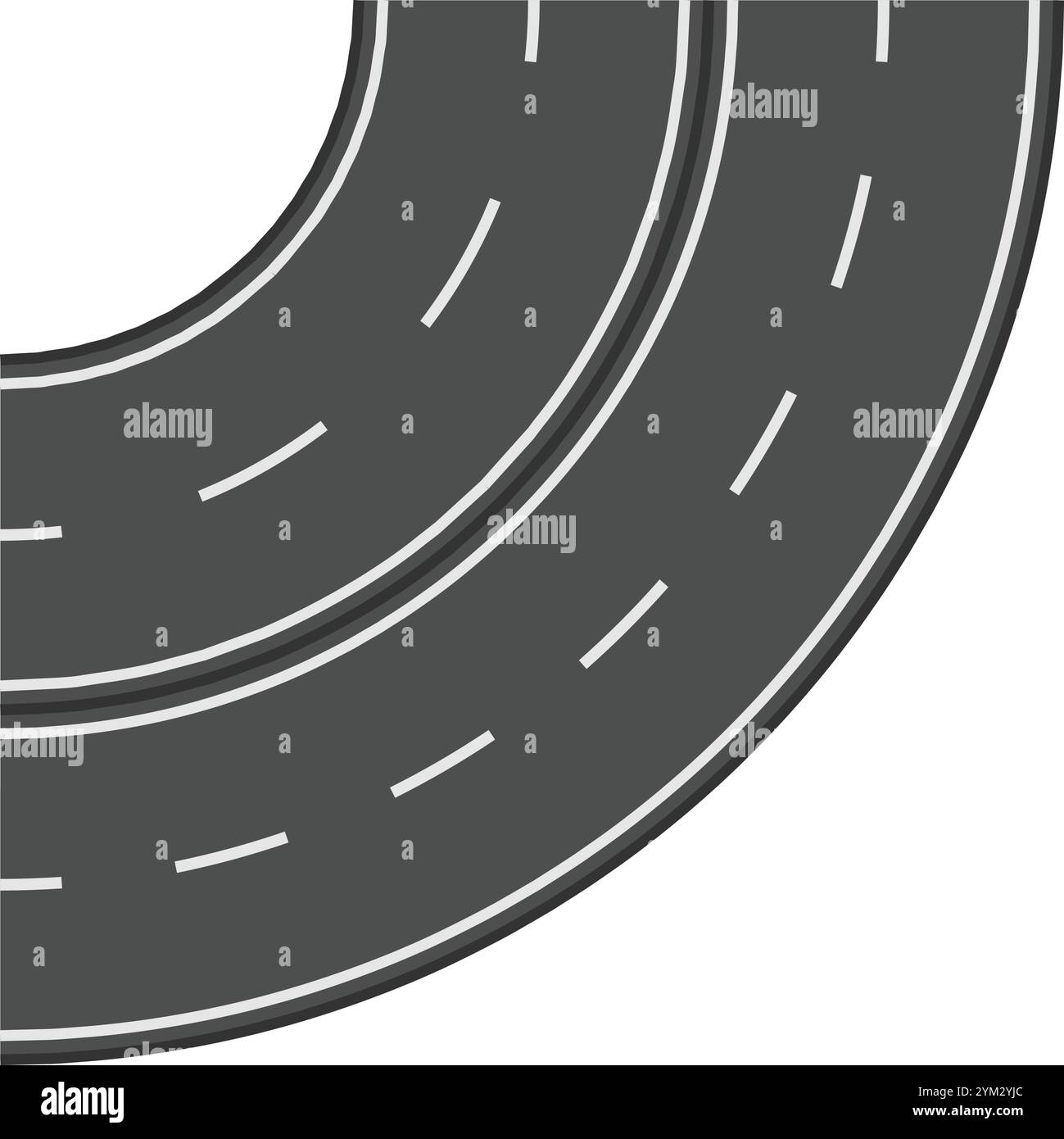 Travel along the winding road, guided by white lane markings through ...