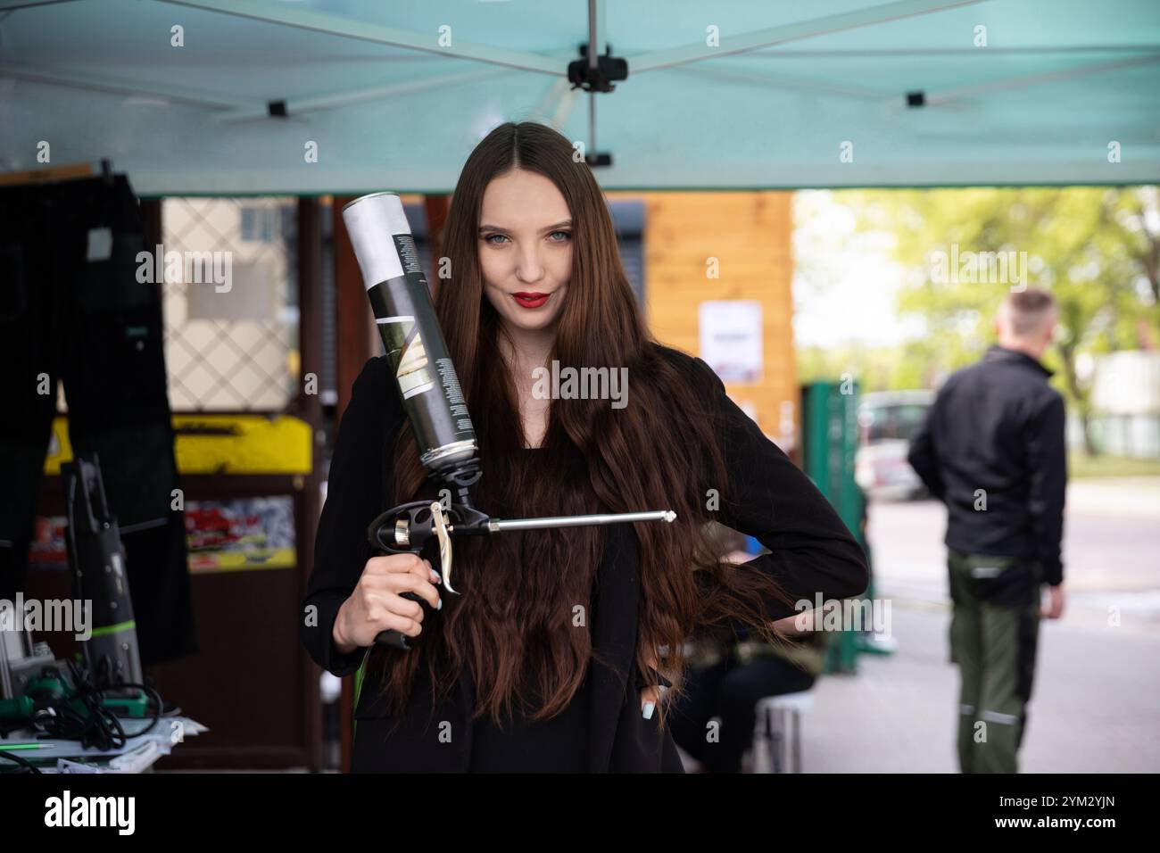 This model is showcasing an innovative design that features a unique ...