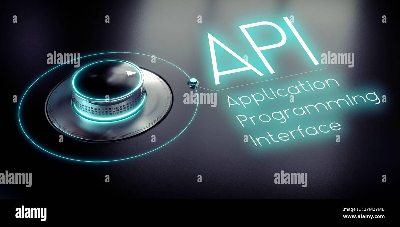 API, Application Programming Interface - rotary knob and glowing word ...