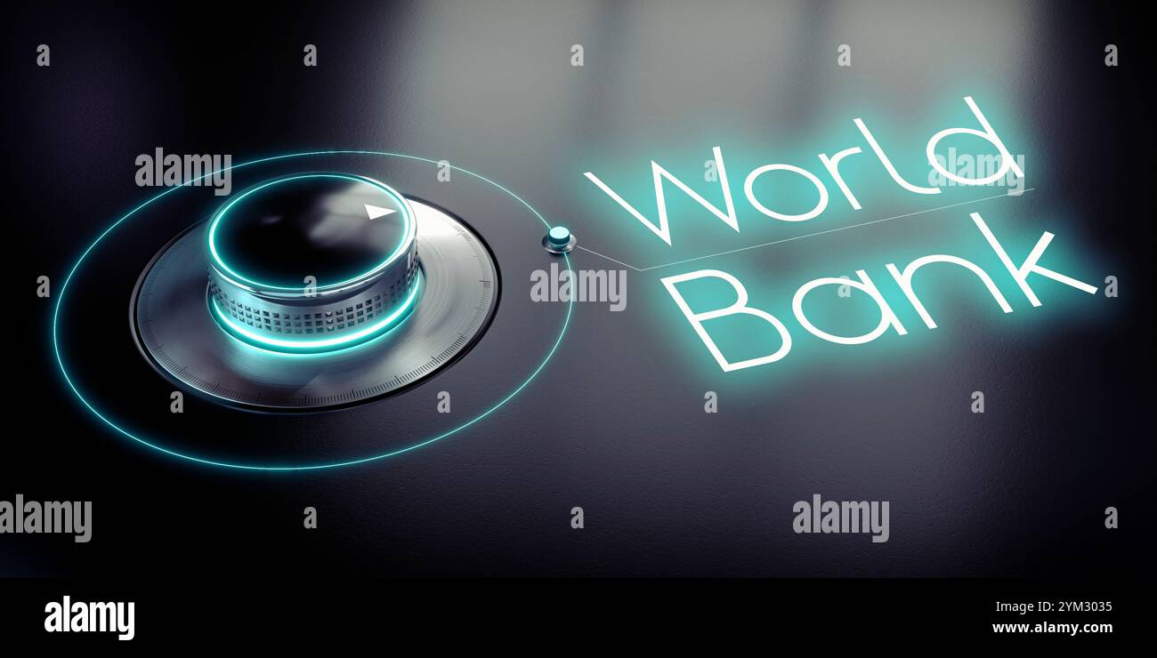 World bank - rotary knob and glowing word - 3D illustration Stock Photo ...