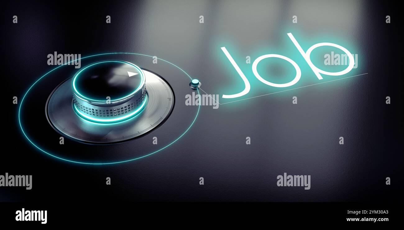 Job - rotary knob and glowing word - 3D illustration Stock Photo - Alamy