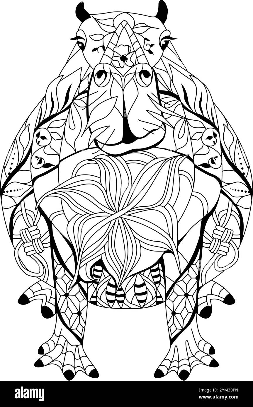 Zentangle stylized Capybara for coloring book. Hand drawn decorative ...