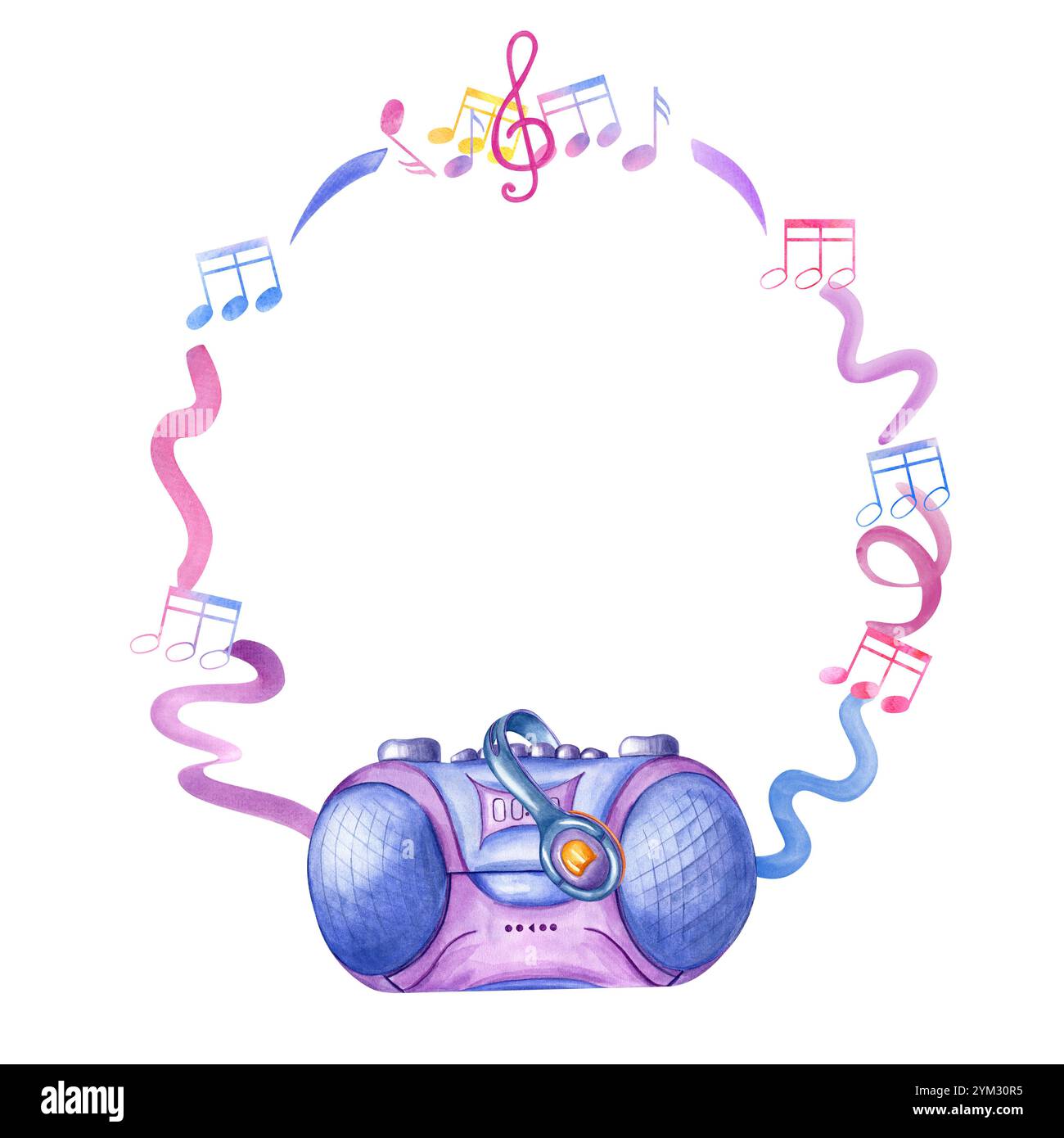 Audio cassette player with wired headphones. Tape recorder and ...