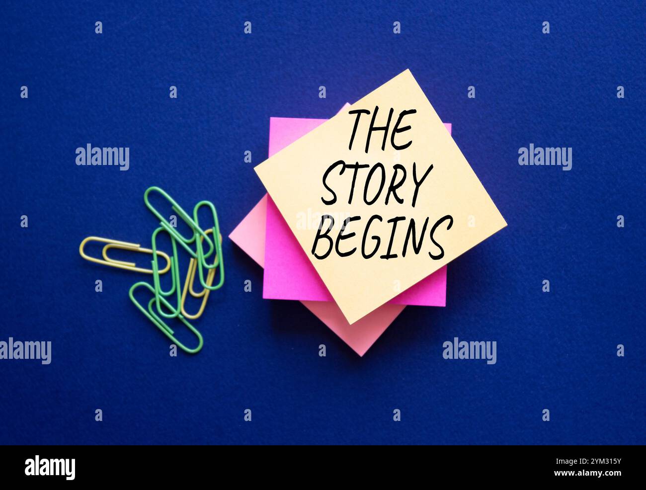 The Story Begins symbol. Steaky notes with words The Story Begins ...