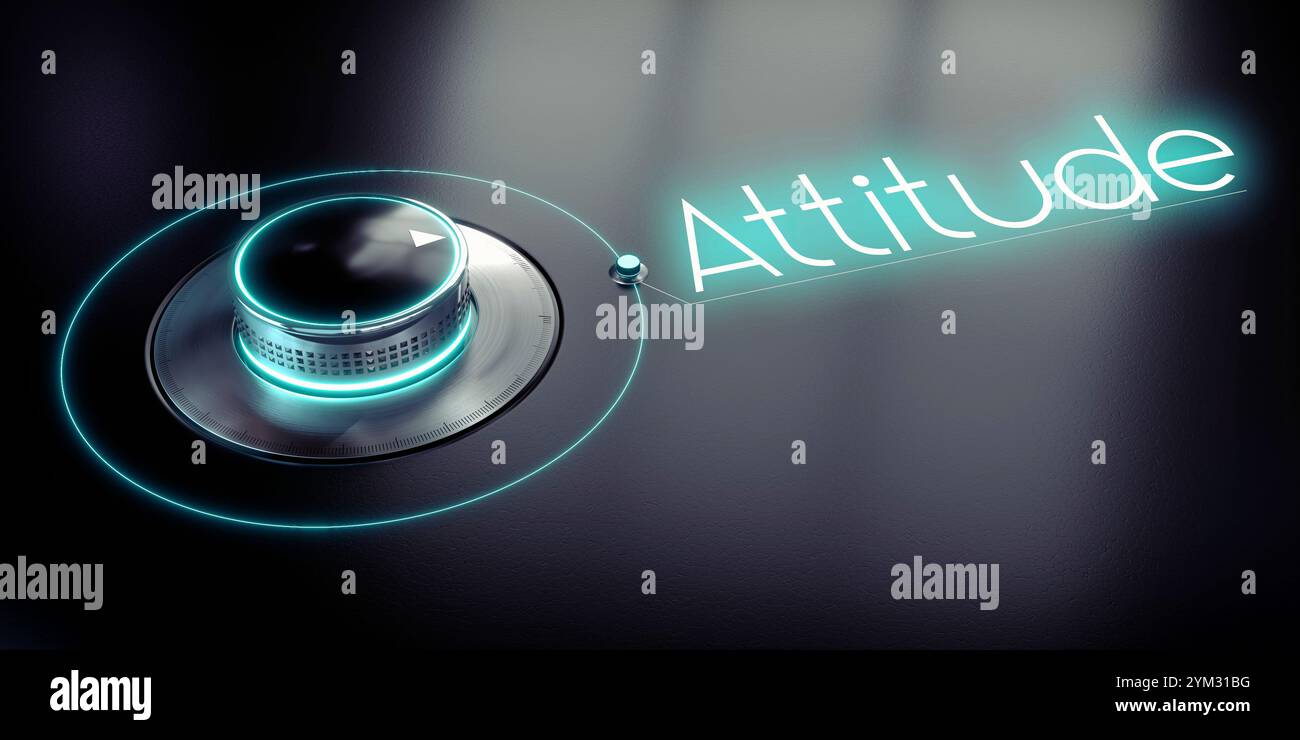 Attitude - rotary knob and glowing word - 3D illustration Stock Photo ...