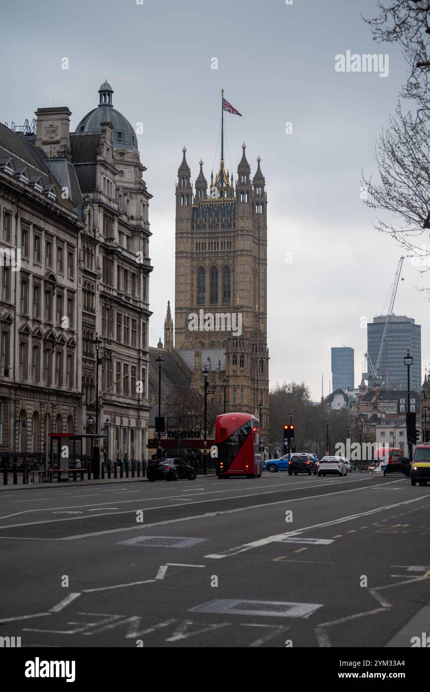 Westminster, walking on streets with old houses in spring, city life ...