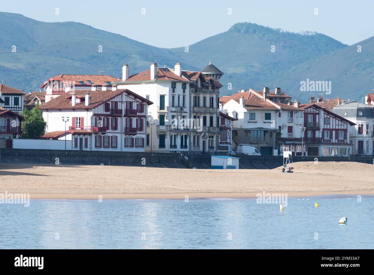White houses and villas of Saint Jean de Luz town on Basque coast ...
