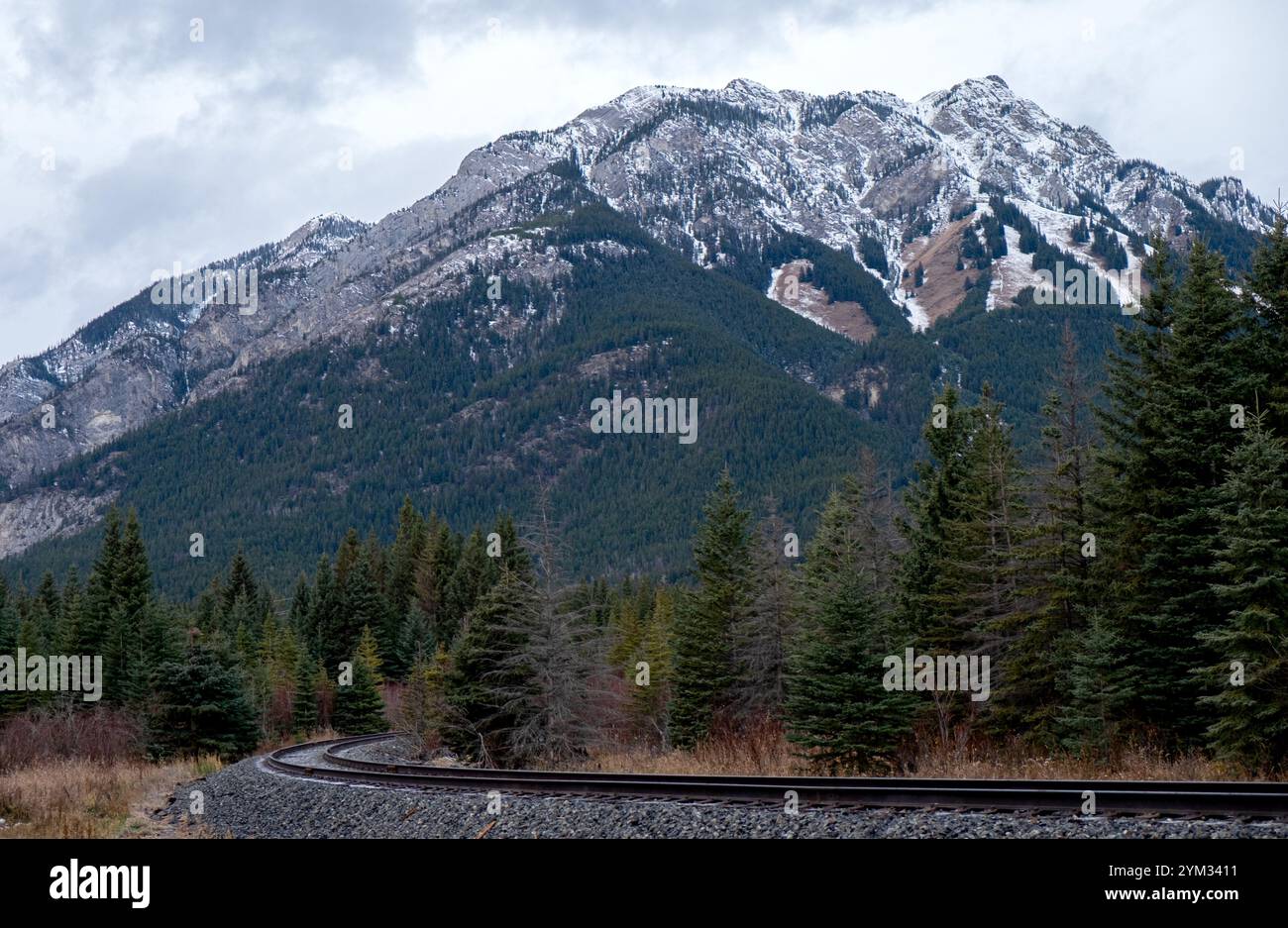 Curved railroad in Canadian Rocky Mountains Stock Photo - Alamy